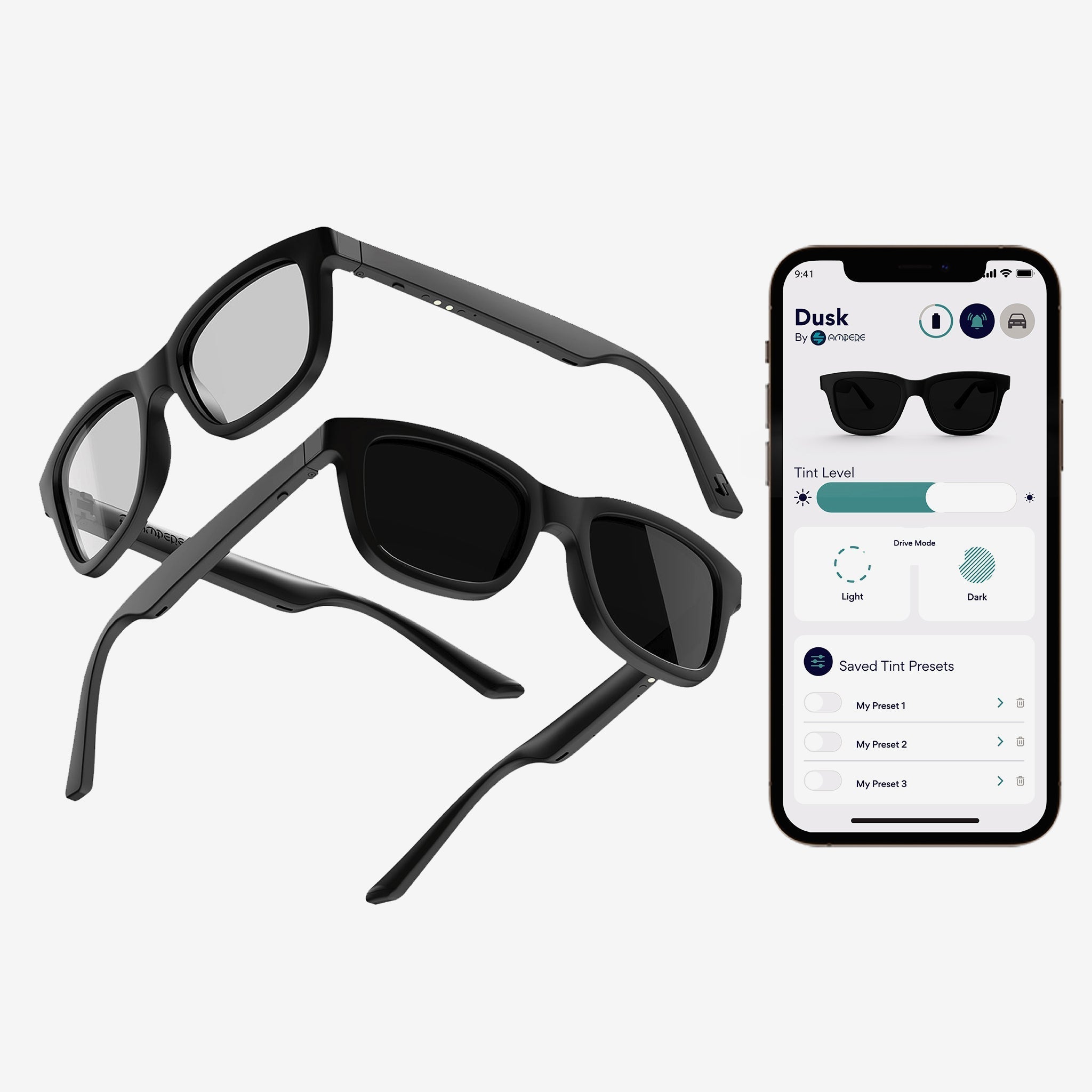Dusk Lite - App-enabled electrochromic smart sunglasses – Ampere